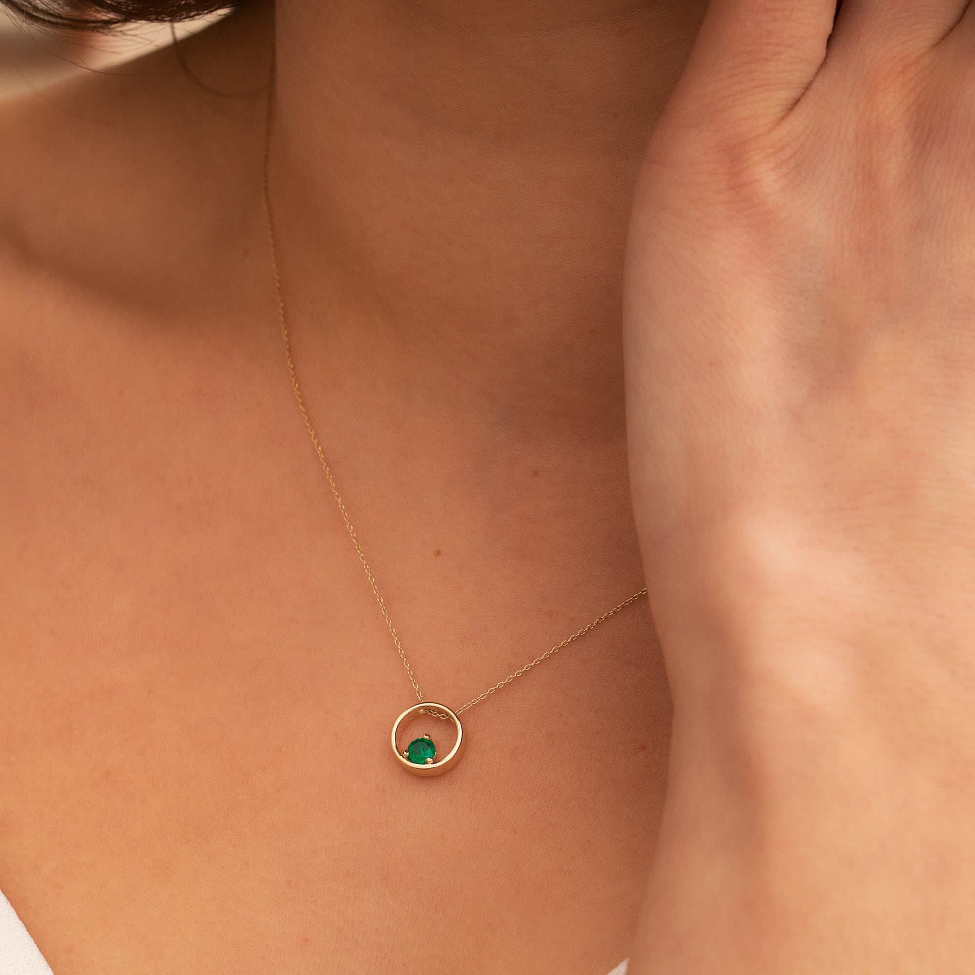 14K 18K Solid Gold Round Cut Genuine Emerald Necklace Bezel - Etsy