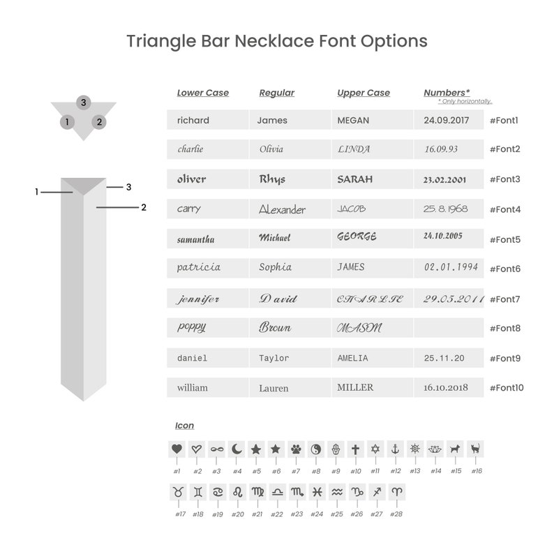 14K Solid Gold Personalized Triangle Bar Necklace, Three Sided Name ...