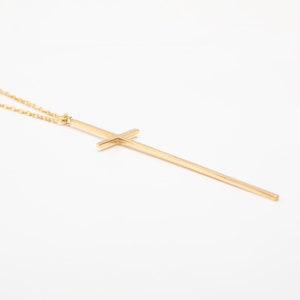 Minimalist Long Cross Pendant Necklace - Customizable 14k & 18k Solid ...