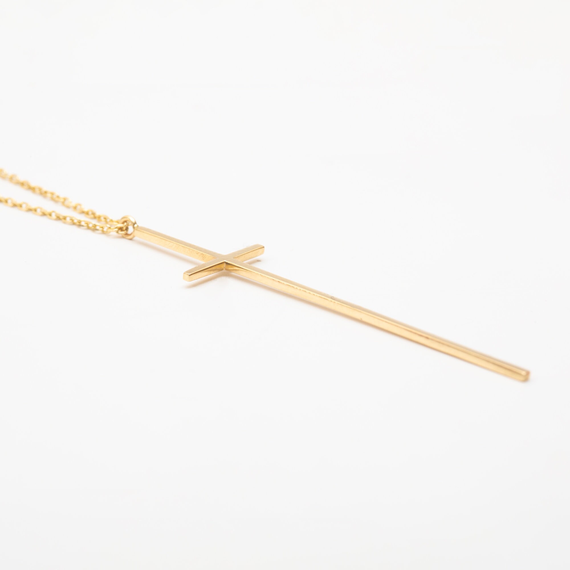 Minimalist Long Cross Pendant Necklace - Customizable 14k & 18k Solid ...