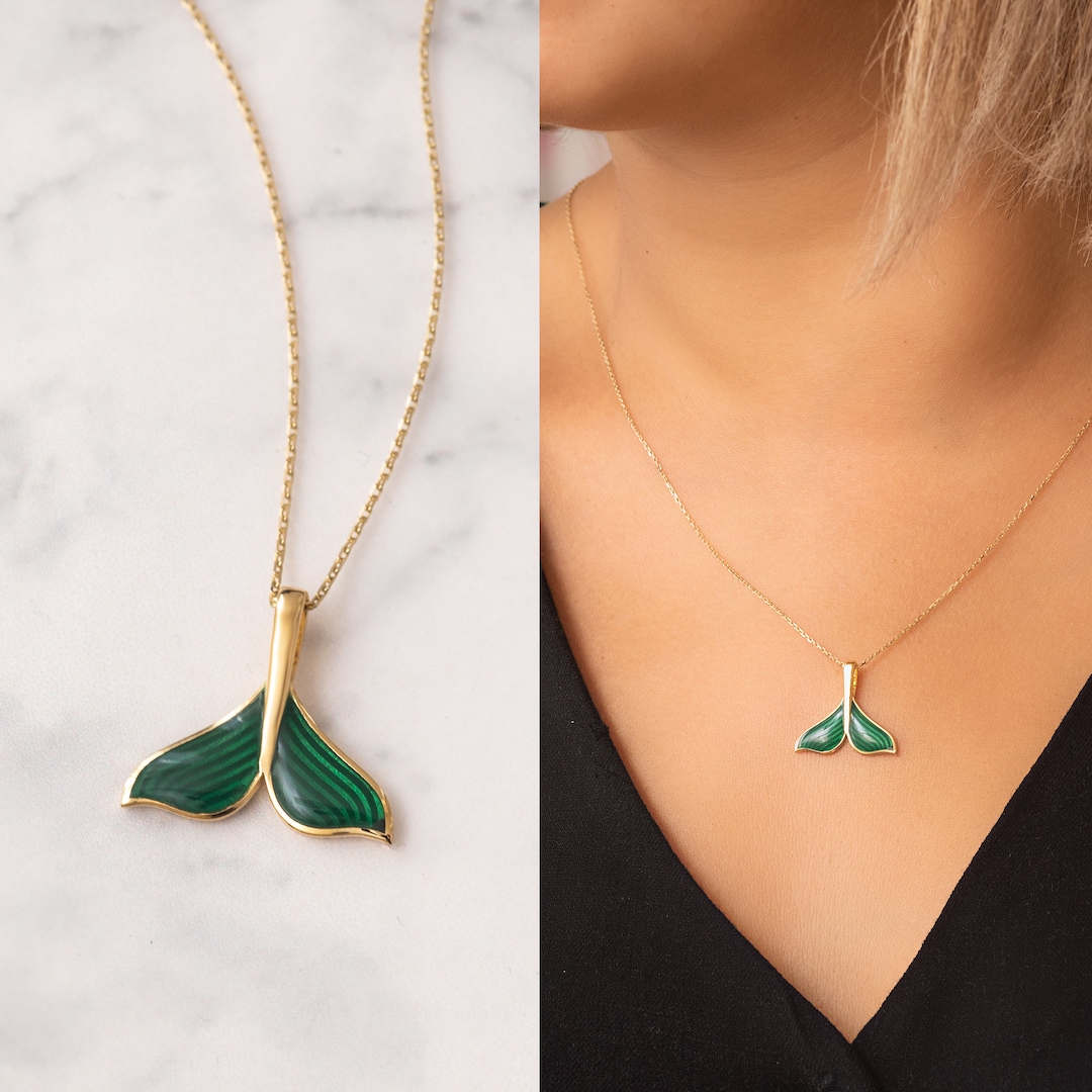 14K 18K Solid Gold Mermaid Tail Necklace, Mermaid Tail Real Gold ...