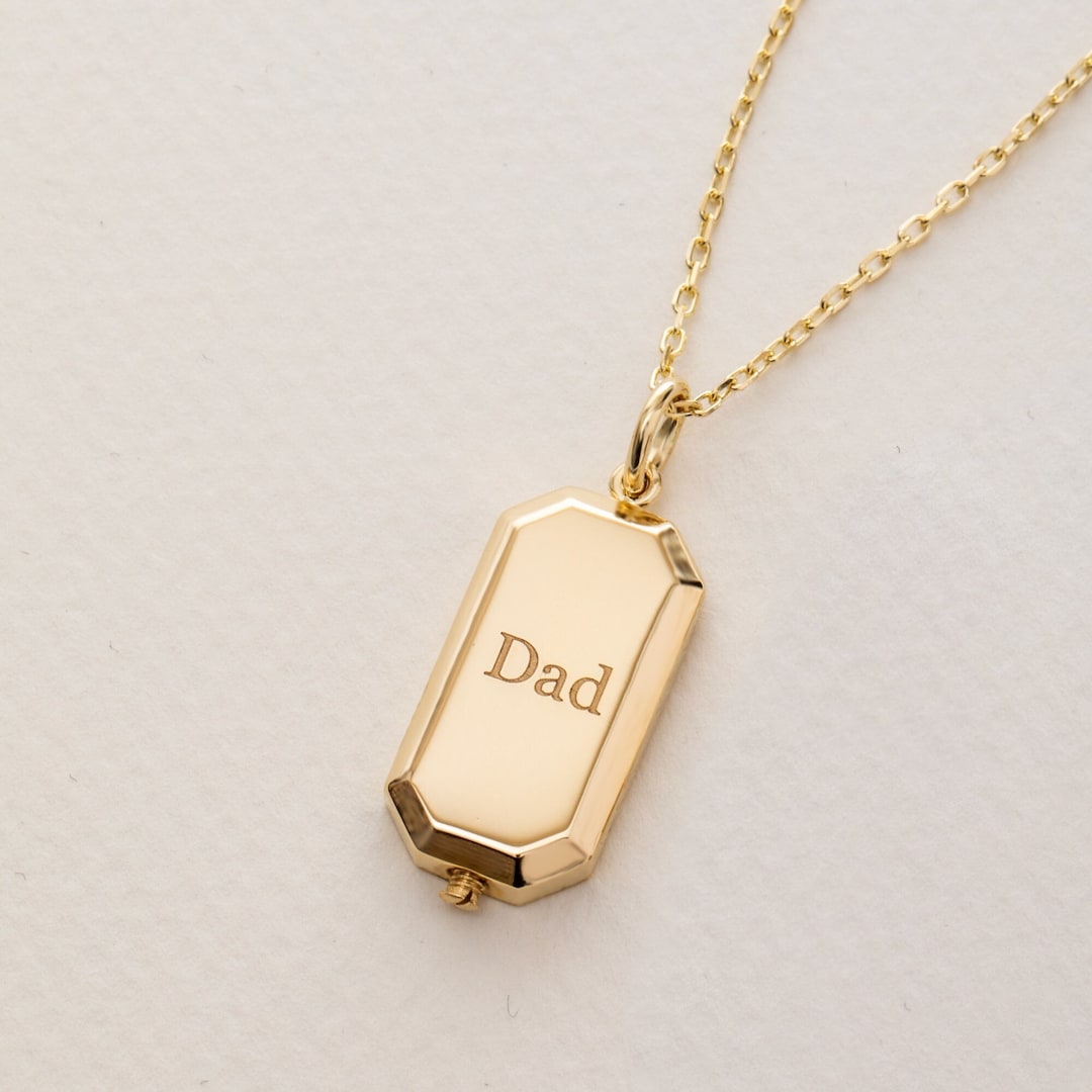 Engravable 14K 18K Solid Gold Dog Tag Cremation Urn Pendant Necklace ...