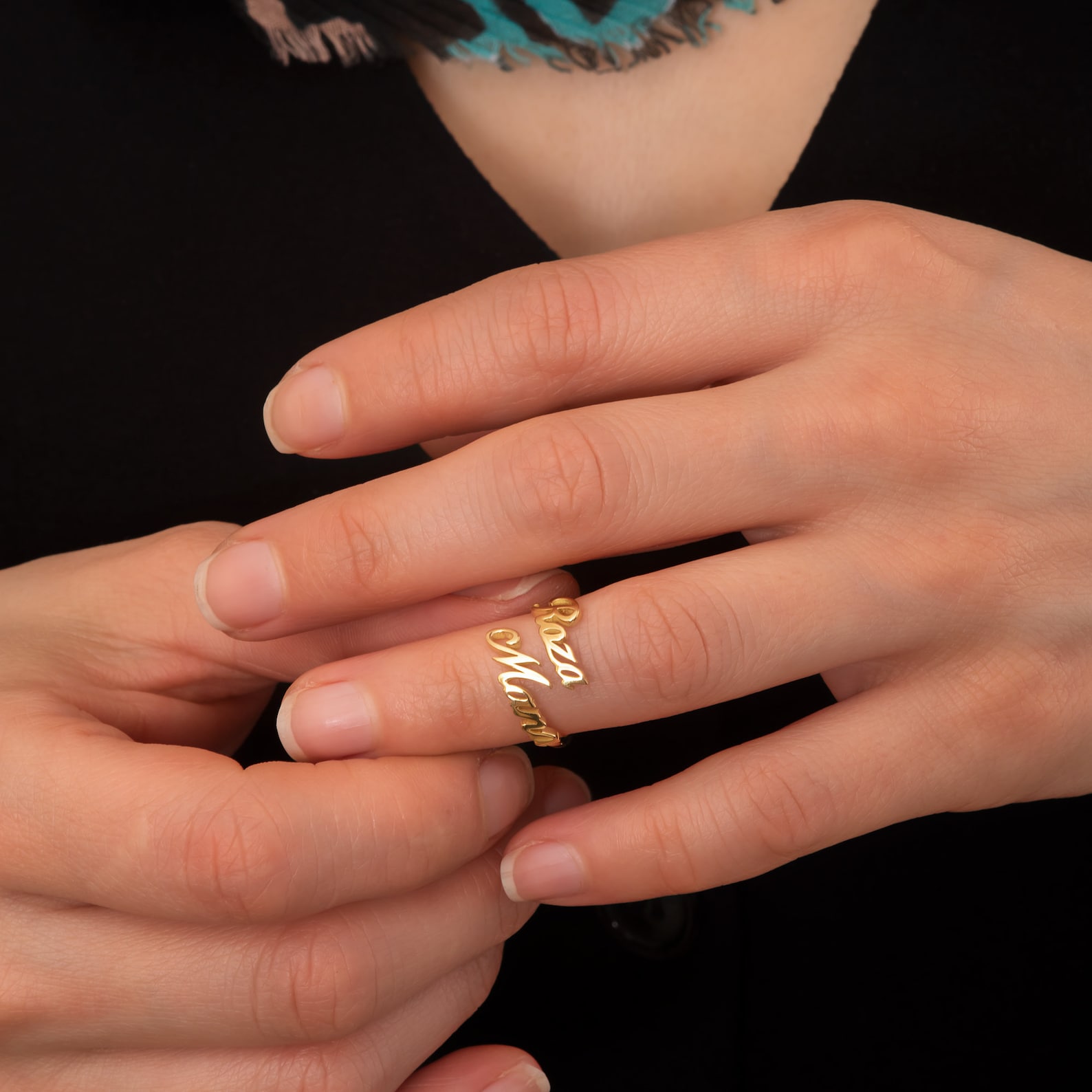 Custom Two Name Ring in Real Gold, 14K 18K Solid Gold Duo Name Ring ...