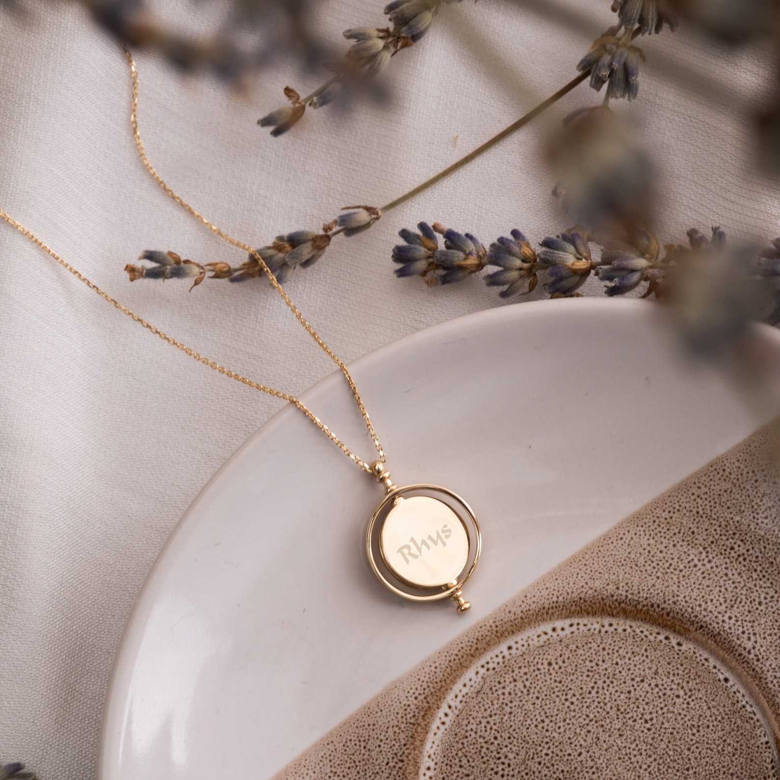 14K/18K Solid Custom Engrave Spinning Disk Necklace, Personalized ...