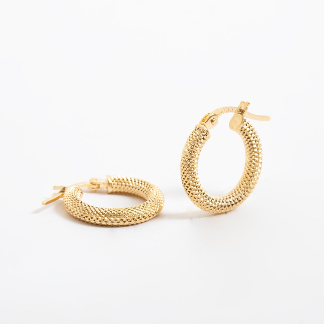Elegant 14k Yellow Gold Creole Patterned 2.6mm Tube Hoop Earrings ...