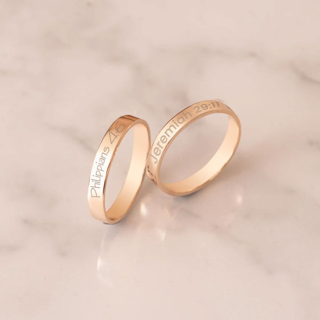 14k 18k SOLID Gold Custom Bible Verse Ring, Choose Your Verse Stacking ...
