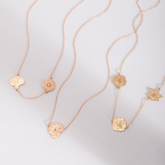 Multiple Birth Flower Necklace 14K 18K Solid Gold Custom - Etsy Canada