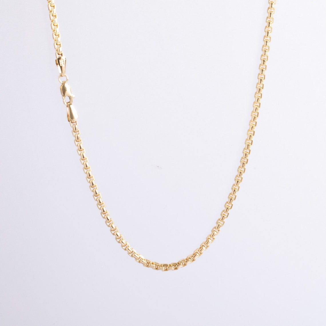 14K Real Gold Round Box Necklace, Yellow Gold Heavy Round Box Chain ...
