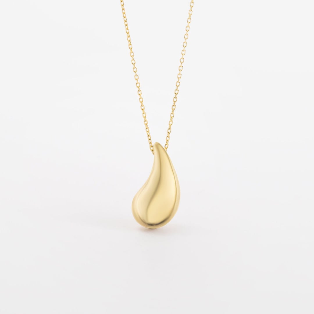 14K Real Gold Teardrop Necklace, Chunky Dome Teardrop Necklace, Bottega ...