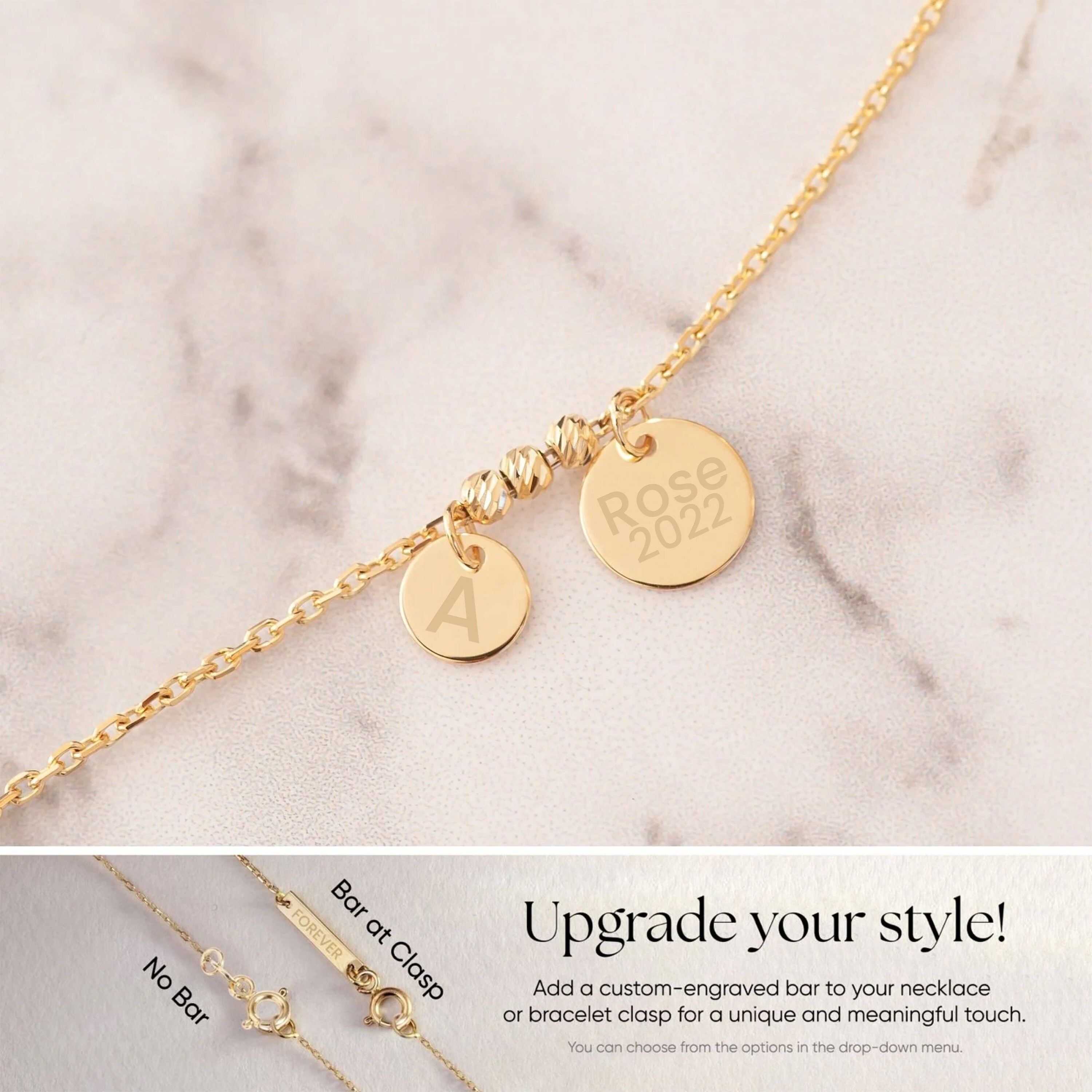14k Solid Gold Disc Bracelet/anklet, Custom Engraved Coin Charm - Etsy