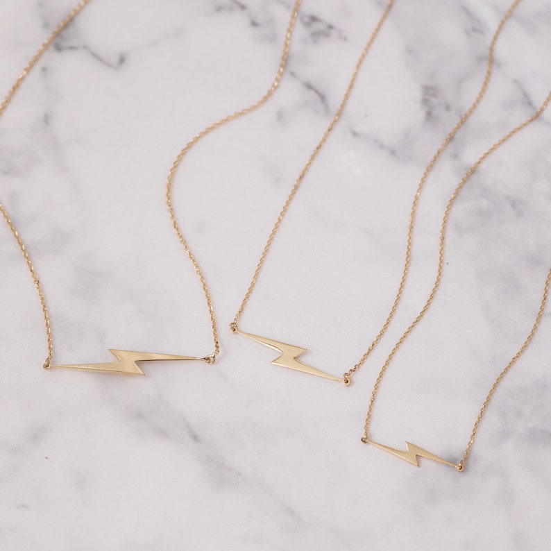14K 18K Real Solid Gold Lightning Bolt Necklace Dainty | Etsy