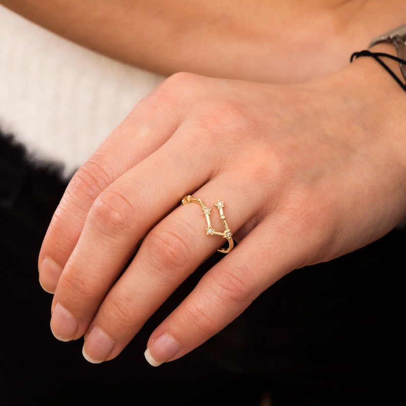 Konstellation Diamant Ring 14K 18K Massivgold, Wassermann Fische Widder ...