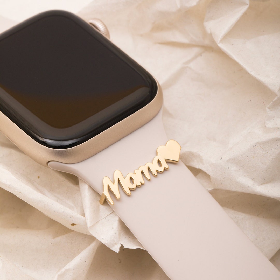 14K 18K Real Gold Apple Watch Name Mama Tag Charm, Personalize Smart ...