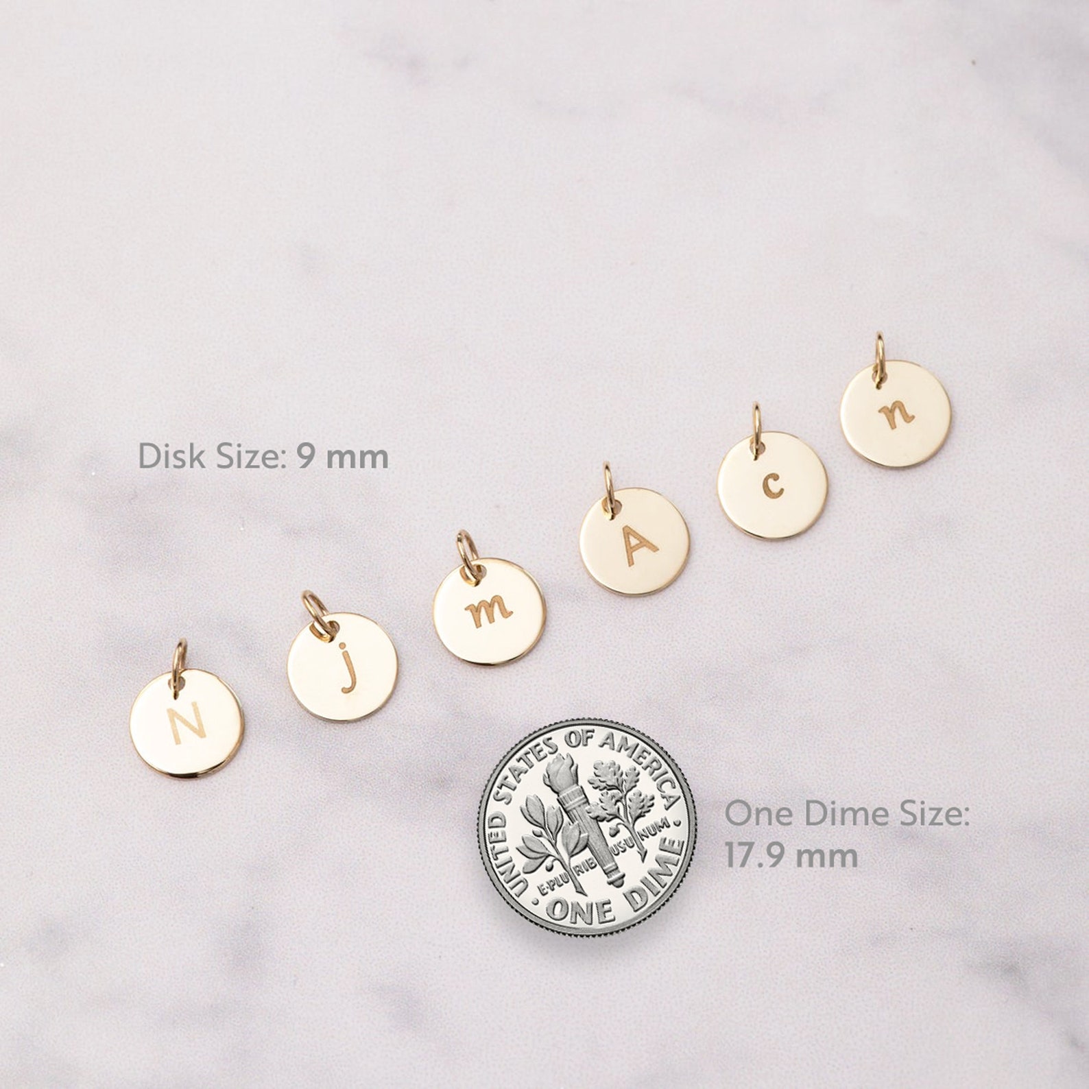 14K Solid Gold Minimal Initial Disk Necklace Personalized - Etsy