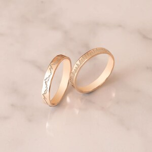 14K 18K SOLID Gold Mountain Ring, Mountain Range Ring Forest or Waves ...