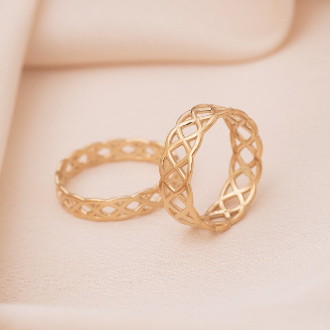 14K Solid Gold Celtic Knot Ring, 18K Gold Celtic Braid Band Ring, 4 Mm ...