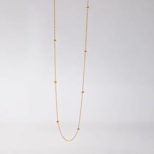 14k Solid Gold Satellite Beaded Ball Chain Necklace - Delicate and ...