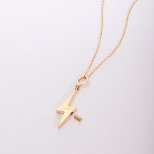 Lightning Bolt Urn Pendant 14K 18K Solid Gold, Custom Engrave ...