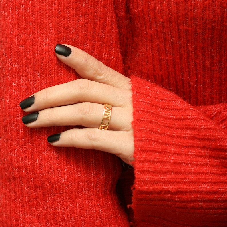 14K 18K Solid Gold Custom Roman Numerals Ring Personalized - Etsy