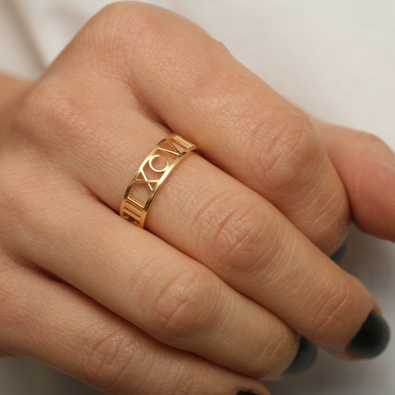 14K 18K Solid Gold Custom Roman Numerals Ring Personalized - Etsy