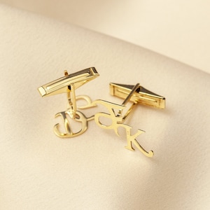 Custom Initial 14K 18K Solid Gold Cufflinks, Personalized Wedding Letters Cufflinks, Bespoke ...
