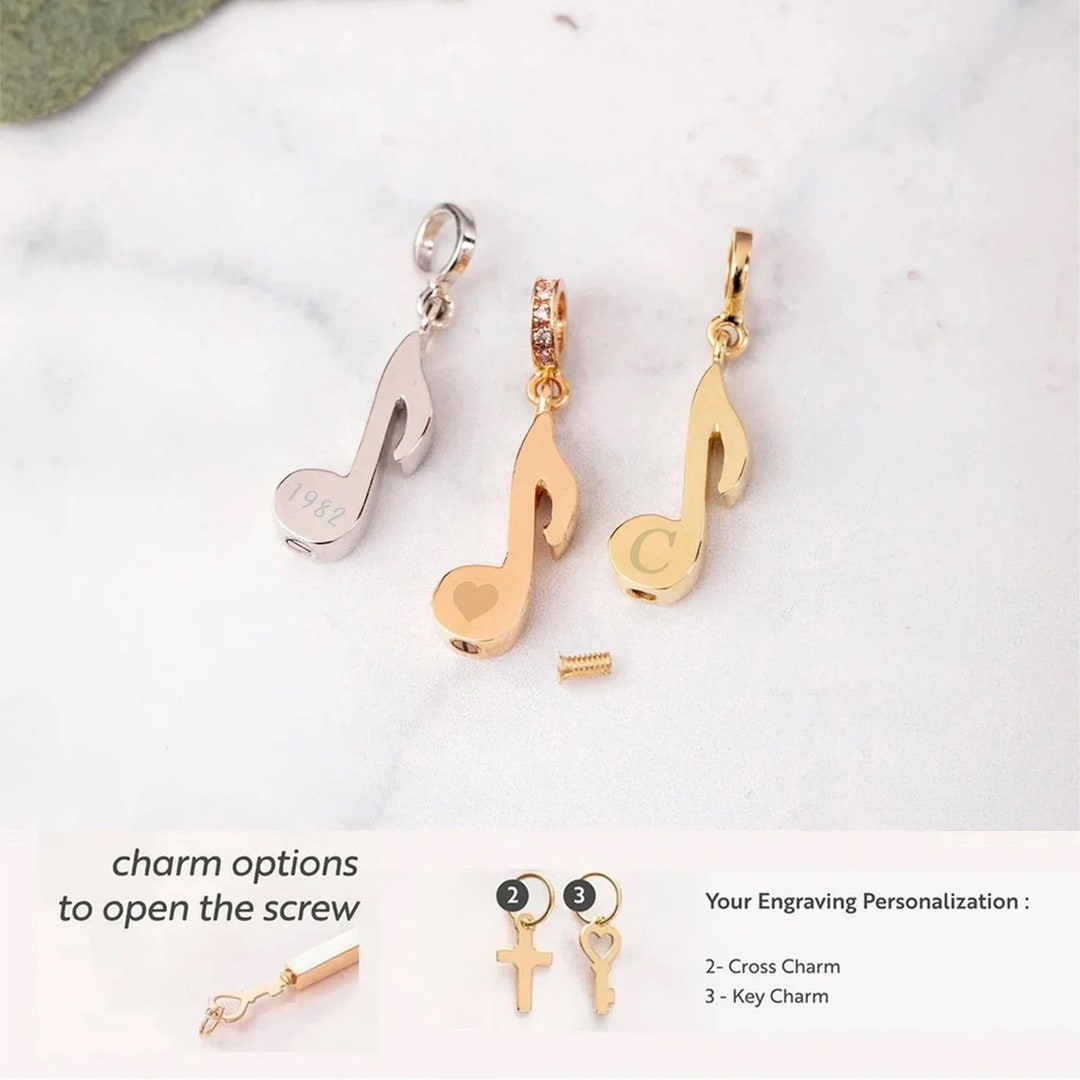 14K 18K Solid Gold Custom Music Note Urn Necklace, Memorial Musician ...