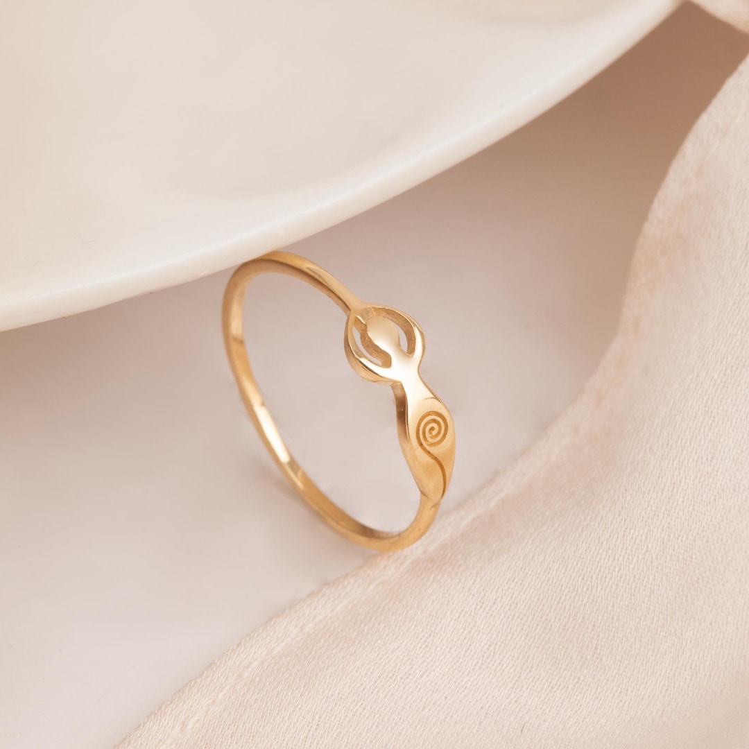 14K 18K Real Gold Goddess Ring, Spiritual Symbol, Divine Feminine ...