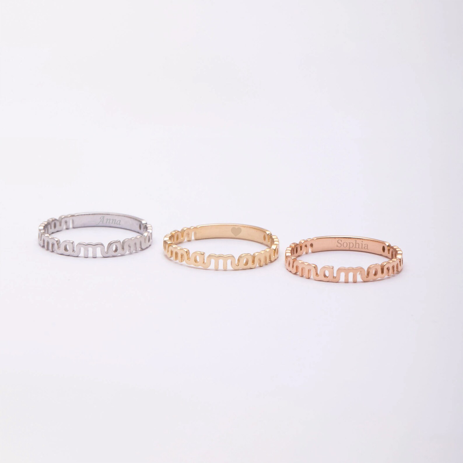 Round Mama Ring in 14K 18K Solid Gold, Handwriting Script Mama Gold ...