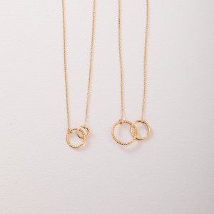 Solid Gold Two Tone Interlocking Eternity Circle Necklace