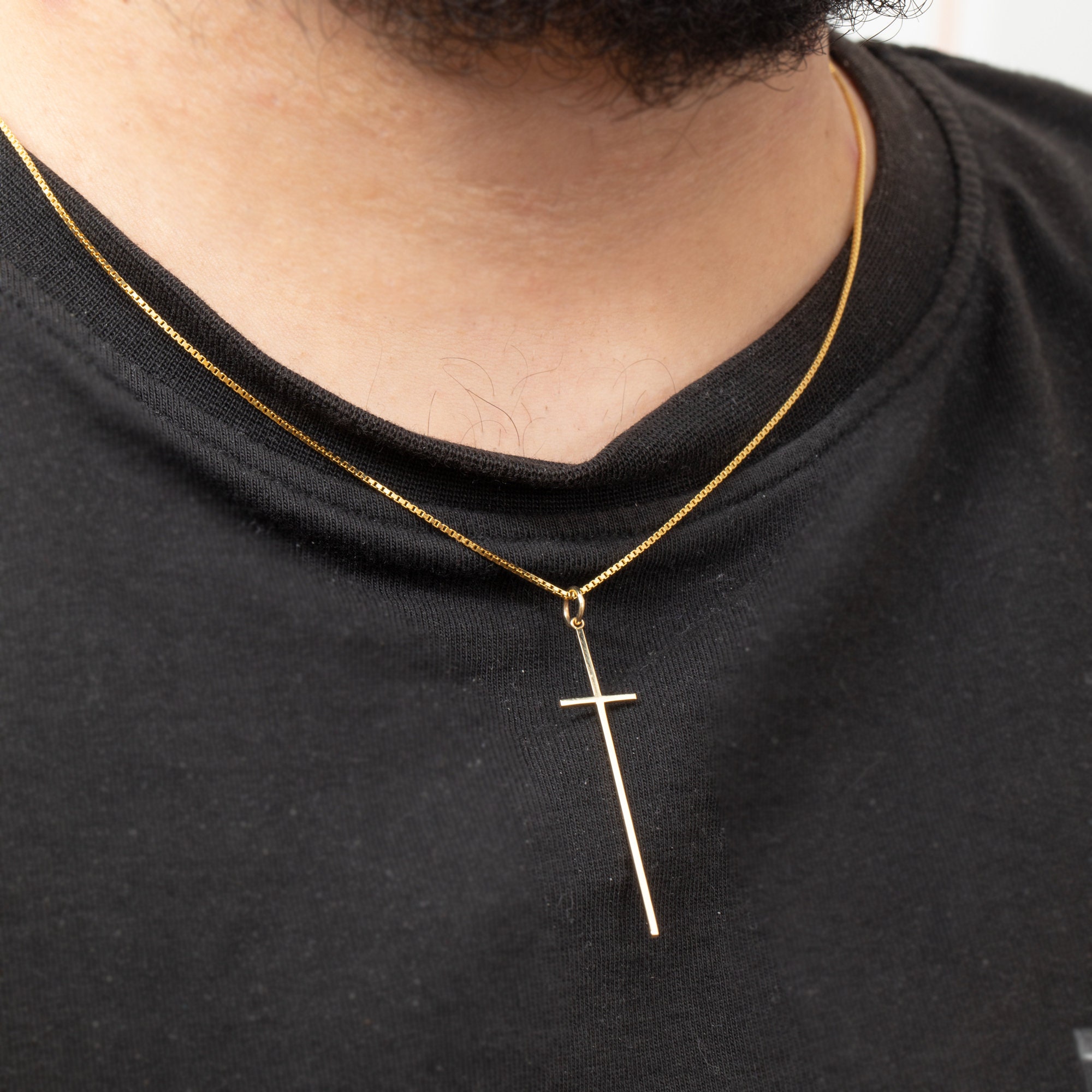 14k Gold Long Cross Pendant Necklace - Simple Modern Cross Necklace ...