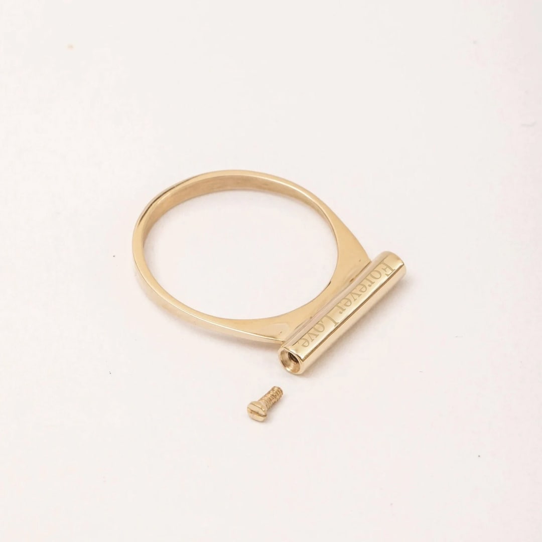 Personalized Cremation Urn Cylinder Tube Ring in 14K 18K Solid Gold ...