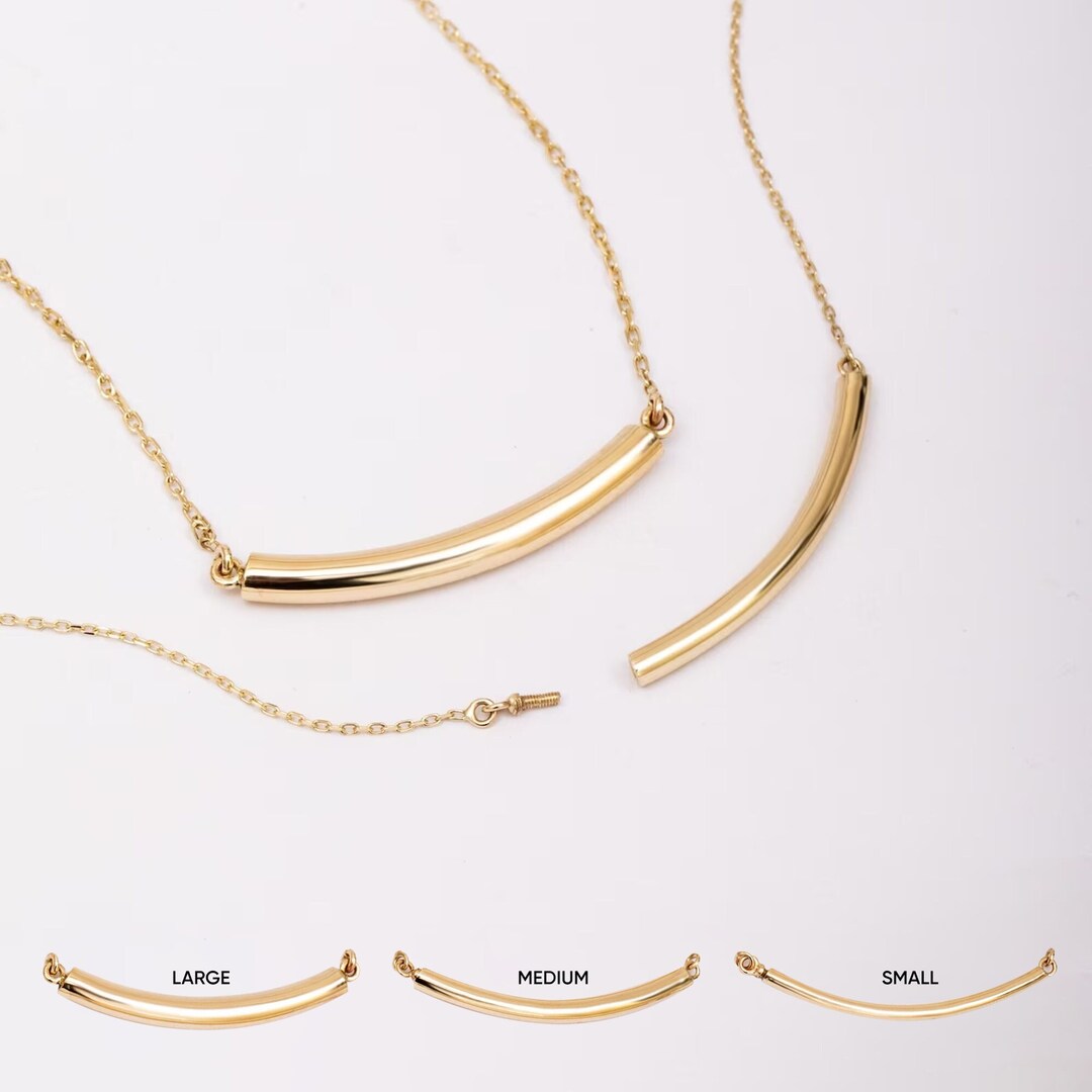 14k Solid Gold Cremation Urn Curved Necklace, Memorial Arc Urn Necklace ...