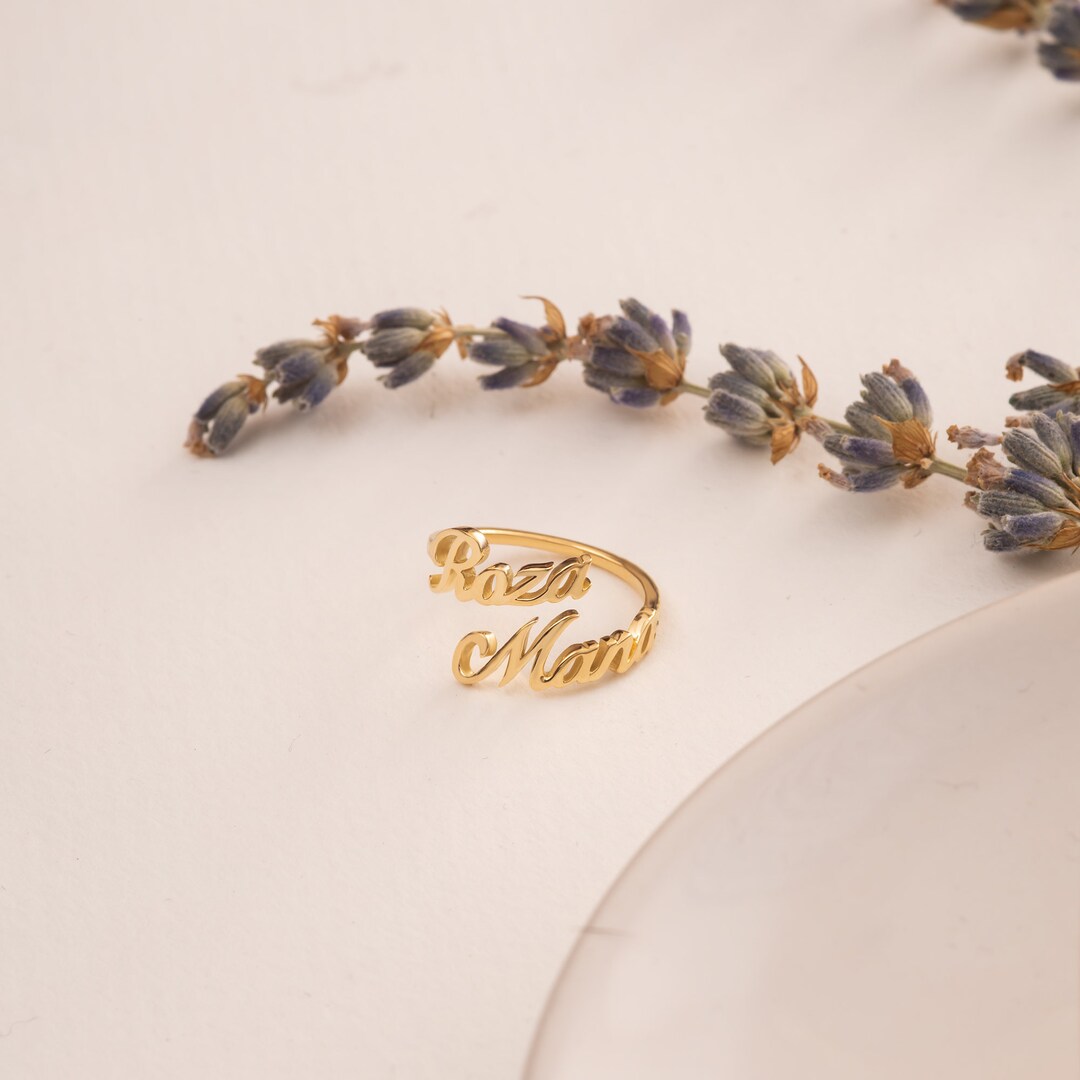 14k 18k Solid Gold Personalized Two Name Ring, Gold or Rose or White ...