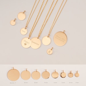 22K Solid Gold Custom Engraved Disk Necklace, Personalized Dainty Solid ...