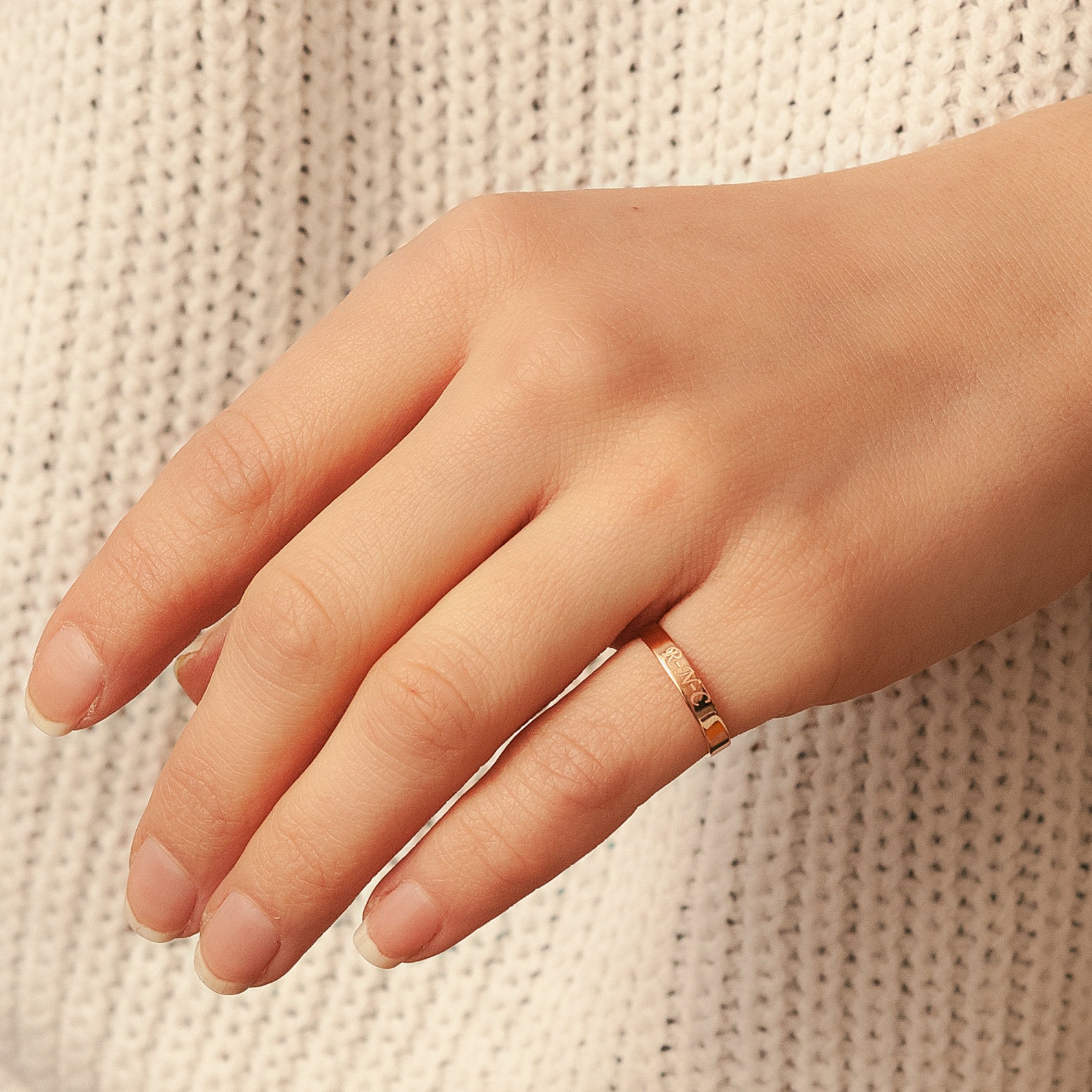 14K Solid Gold Engrave Name Band Ring Personalized Actual | Etsy