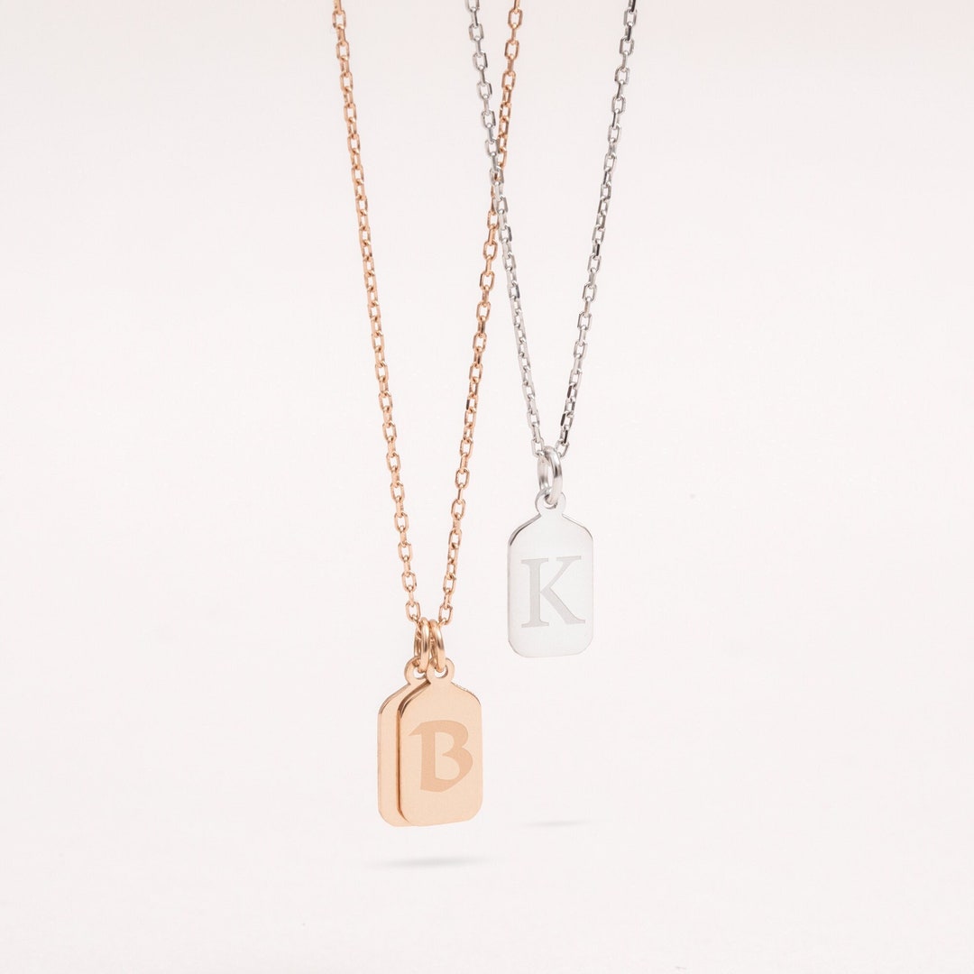 Personalized Tiny Bar Tag Necklace 14k 18k SOLID Gold, Vertical Bars ...