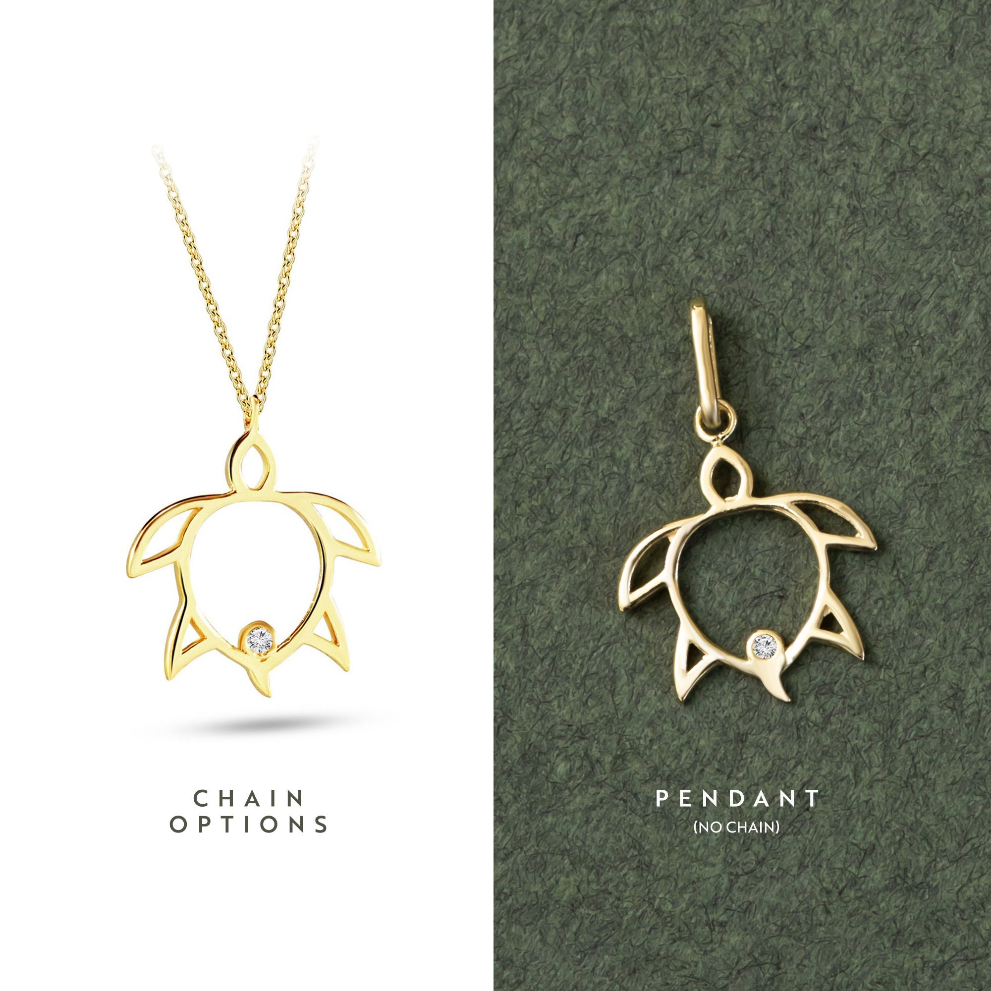 14k 18k Solid Gold Turtle Diamond Necklace Diamond Turtle | Etsy