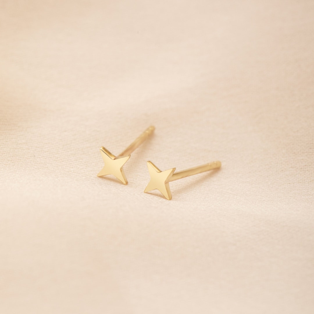 Celestial Stud Earrings, 14K 18K REAL Gold Tiny Star Earrings, 5 Mm Small Star Studs, Dainty ...