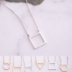14K Solid Gold Triangle Necklace, Dainty Cutout Triangle Necklace ...