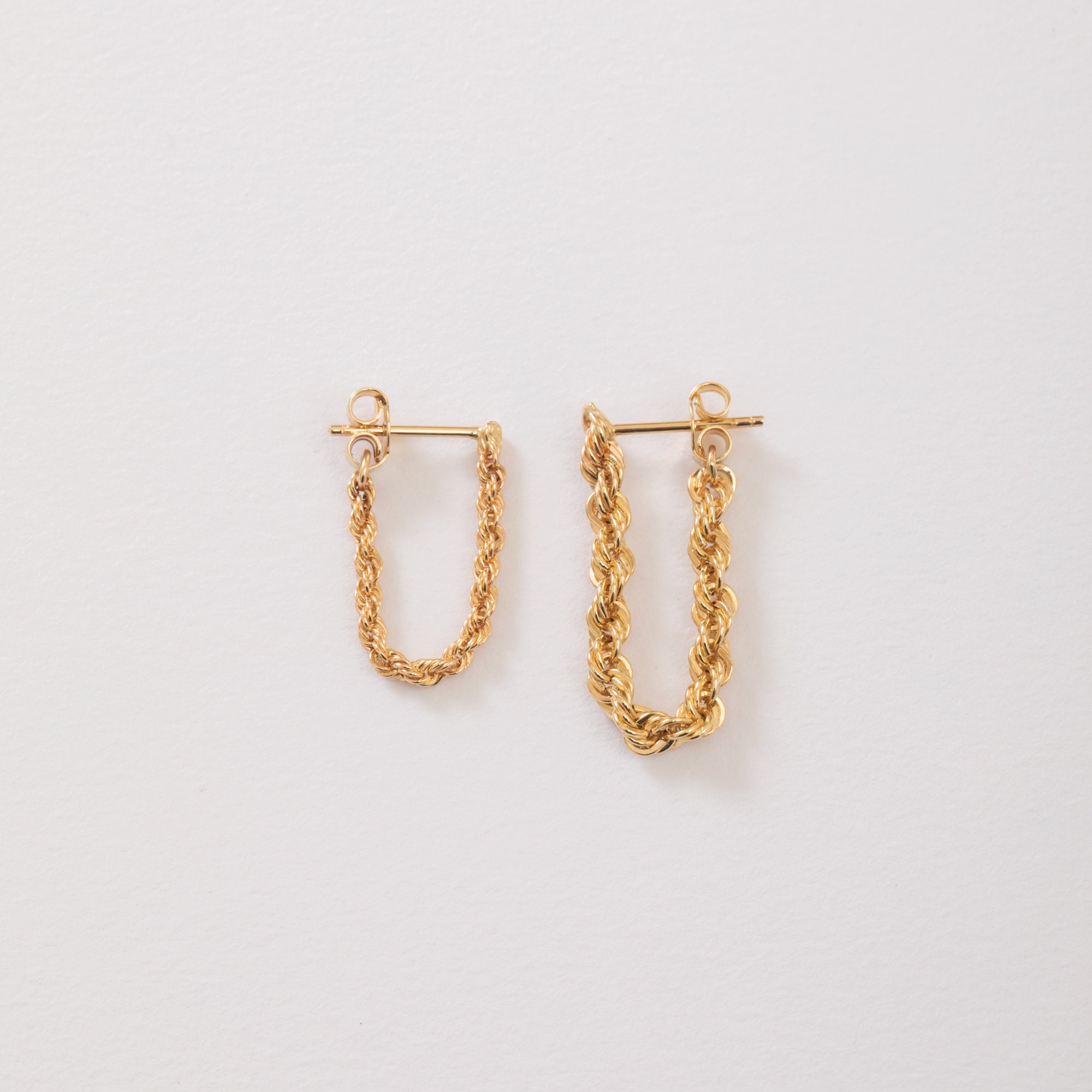 14k Yellow Gold Rope Chain Earrings, Solid Gold Dangle Rope Chain ...