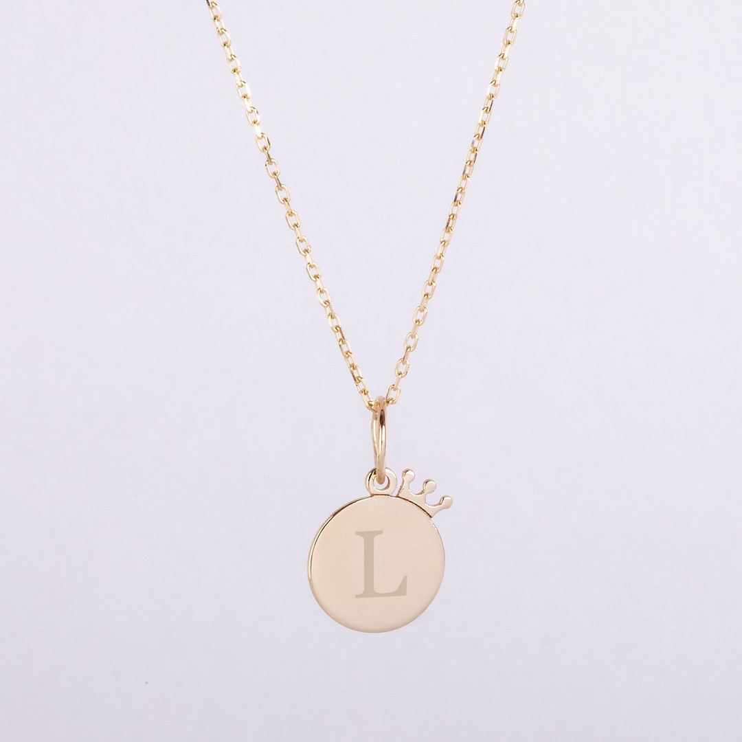 14K 18K Solid Gold Custom Crown Disc Necklace Personalized - Etsy
