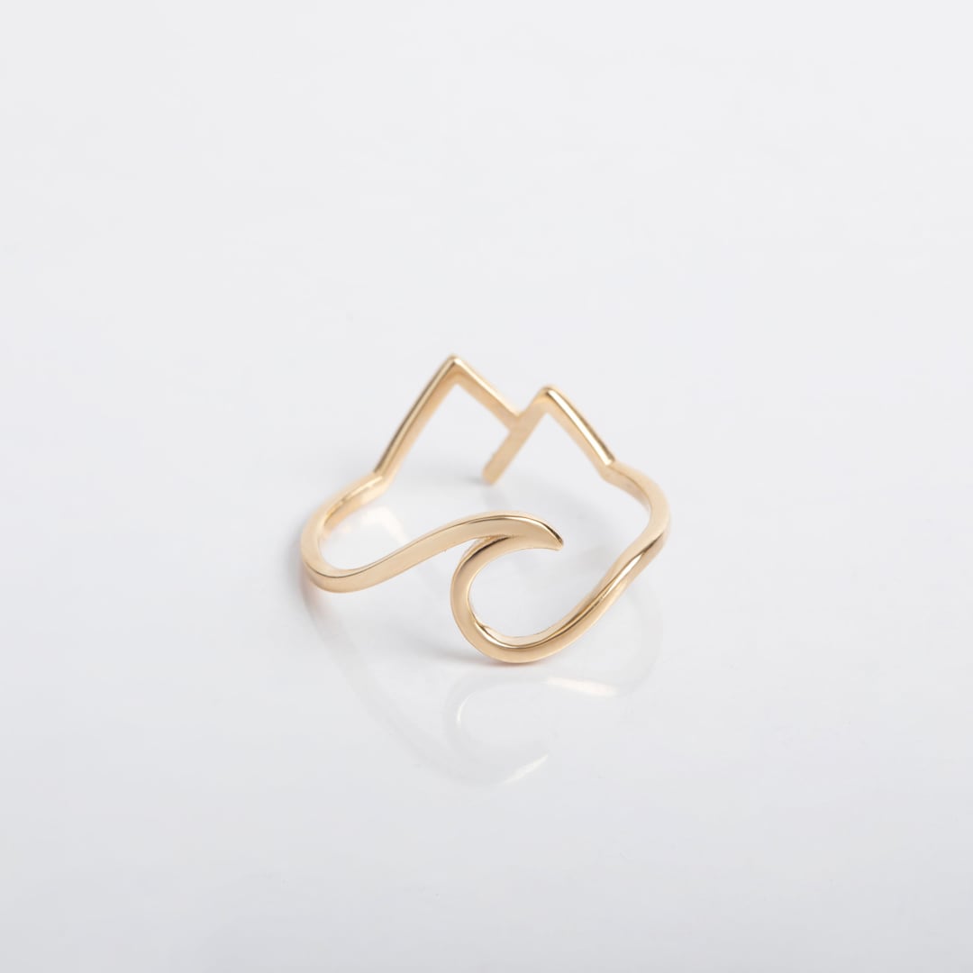 Mountain & Wave Ring, 14K 18K SOLID GOLD Double -sided Adventure Ring ...
