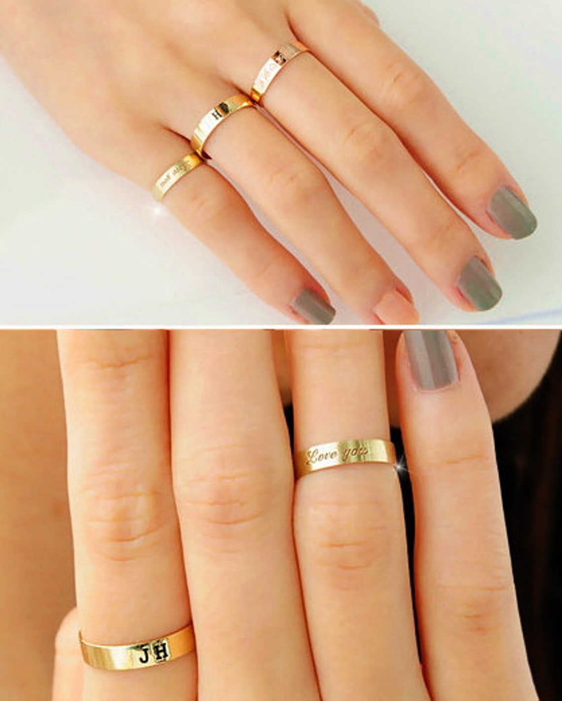 14K Solid Gold Engravable Name Band Ring Custom Name Stacking | Etsy