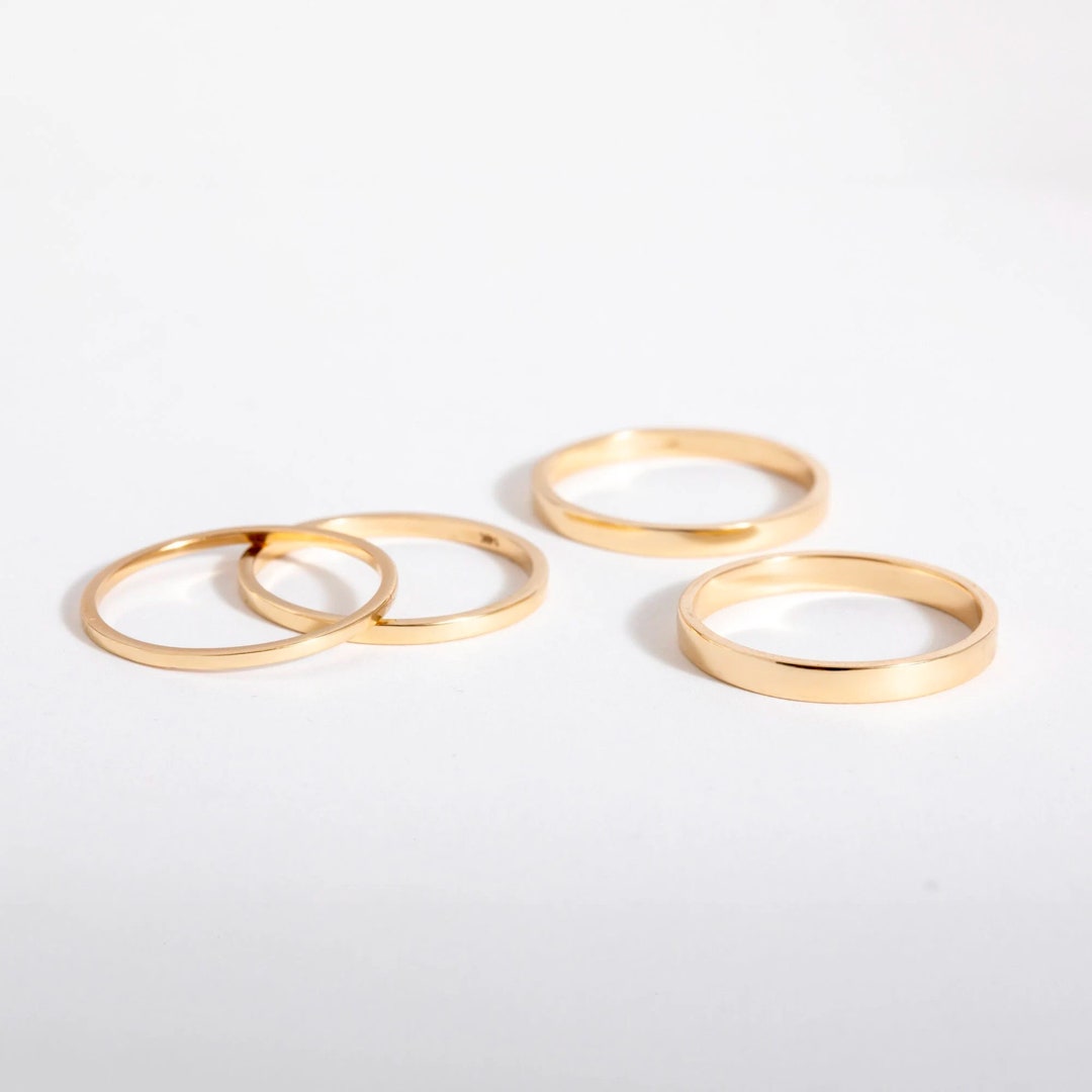 14k Solid Gold Flat Band Ring Plain Solid Gold Flat - Etsy