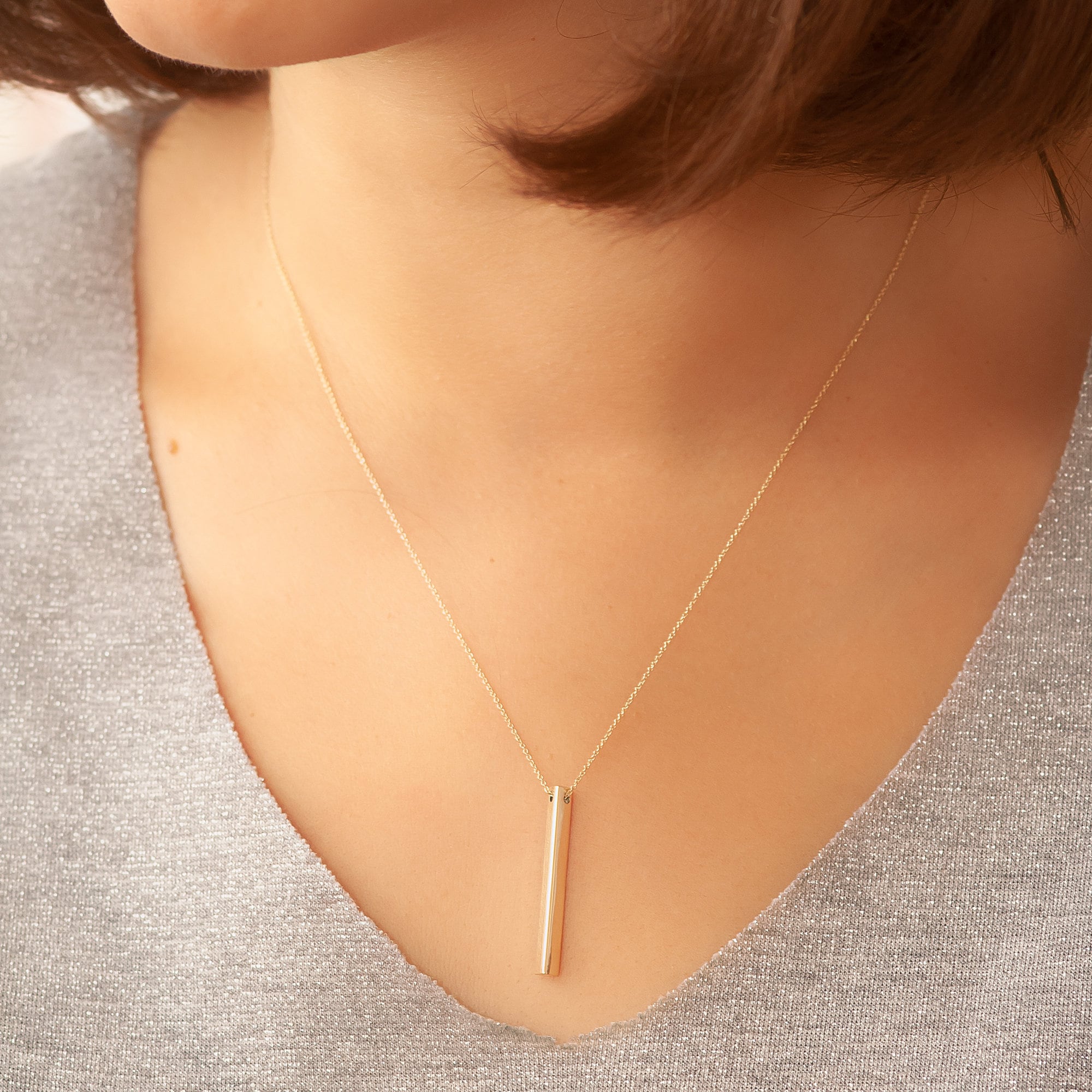 14K Solid Gold Personalized Triangle Bar Necklace Three Sided | Etsy