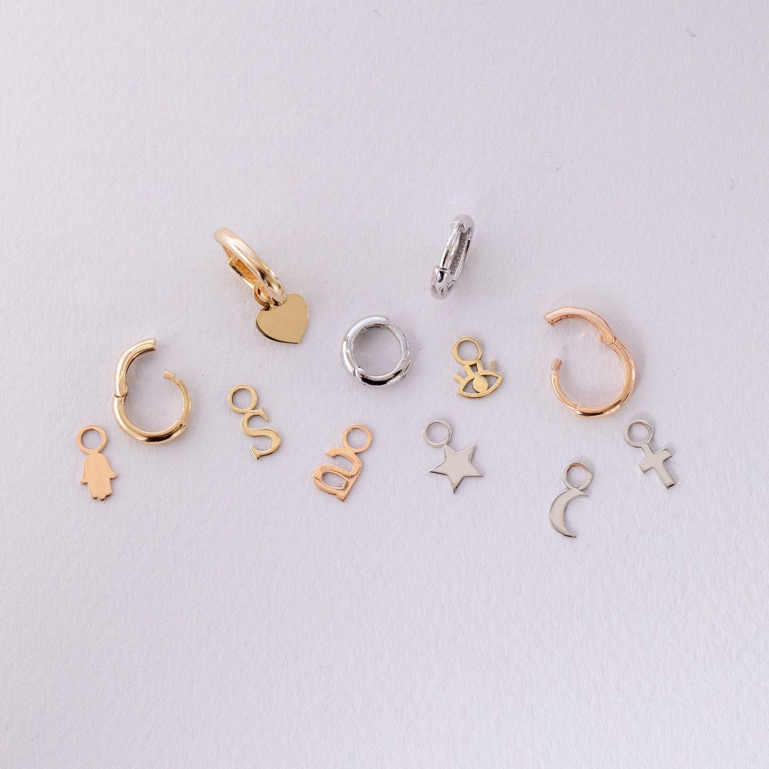 14K 18K Solid Gold Small Tiny Charms for Hoop Earrings, Dainty Everyday ...