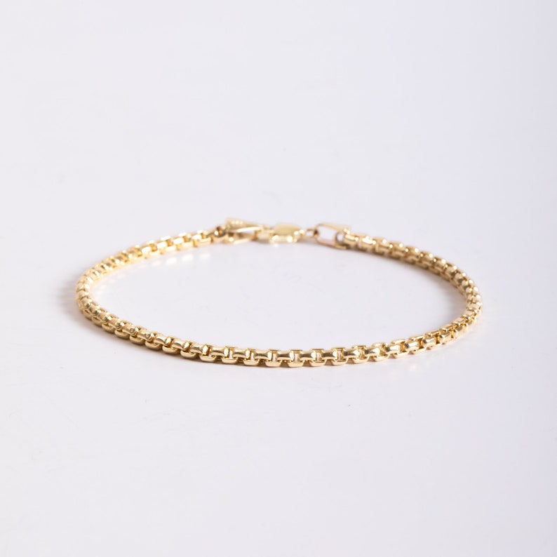 Round Box Bracelet in 14k Real Gold, Gold Heavy Round Box Chain, Solid ...