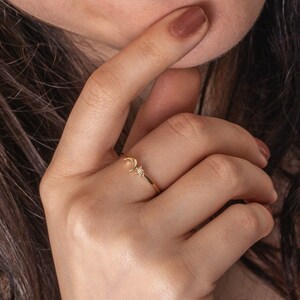Diamond Crescent Moon Star Ring, 14K 18K Solid Gold Dainty Moon Star ...
