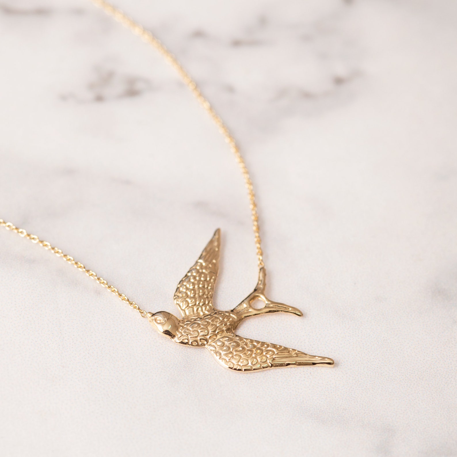14k 18k Solid Gold Swallow Necklace, Dainty Gold Sparrow Bird Necklace ...