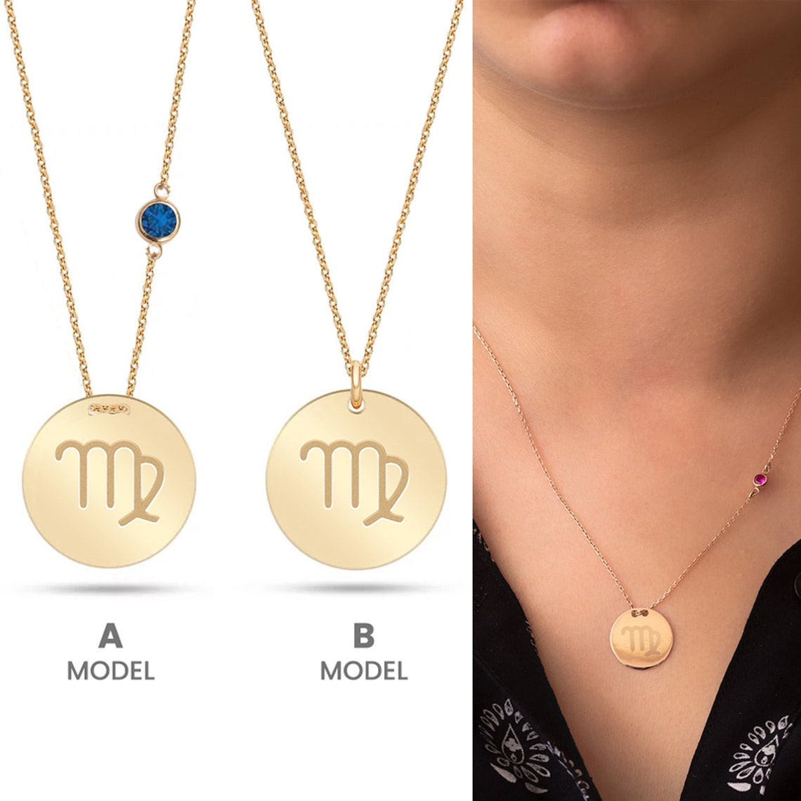 14k Gold Zodiac Virgo Necklace, Elegant Gold Virgo Sign Pendant is a ...